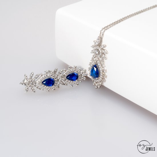 OZ Jewels Zilveren Ketting- en Oorbellen set met Druppelvormige ...