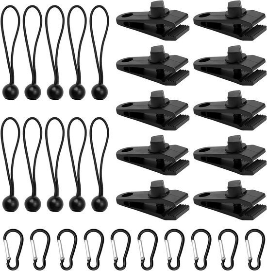 Tarp Clips Set - Sterk voor Tent en Camping - 30 stuks - Zwart | bol