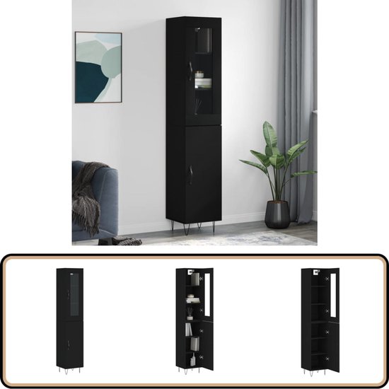 vidaXL Hoge kast - 180 cm - Zwart - Bewerkt hout Hoge Kast - Kast ...
