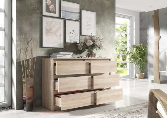 Pro-meubels - Ladekast Stamford - Licht eiken - 120cm - 6 lades ...