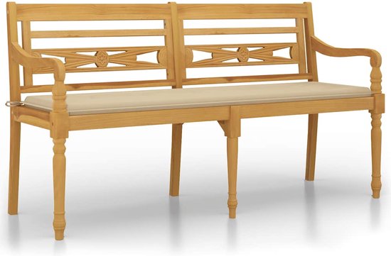vidaXL Bankje Batavia met kussen - 150 cm teak Tuinbank - Teak Hout ...