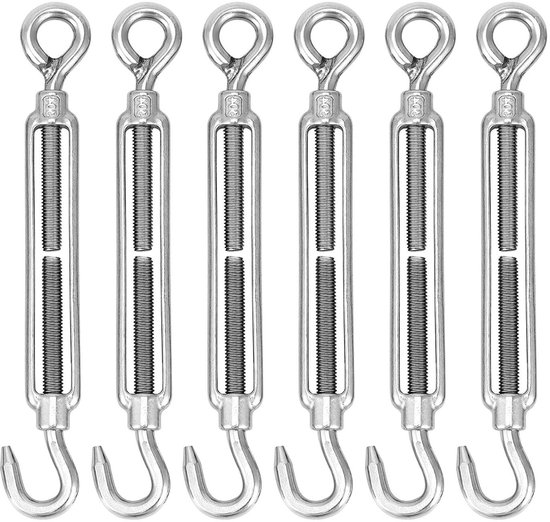 6 stuks M8 spanschroef RVS 304 verstelbare haak- en oogdraadspanner ...