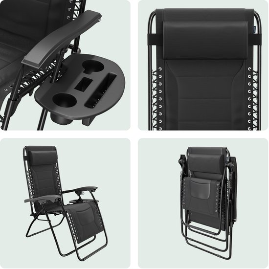 LifeGoods Ligstoelen Comfort - Opvouwbaar - 30°-90° Verstelbaar - Beker ...