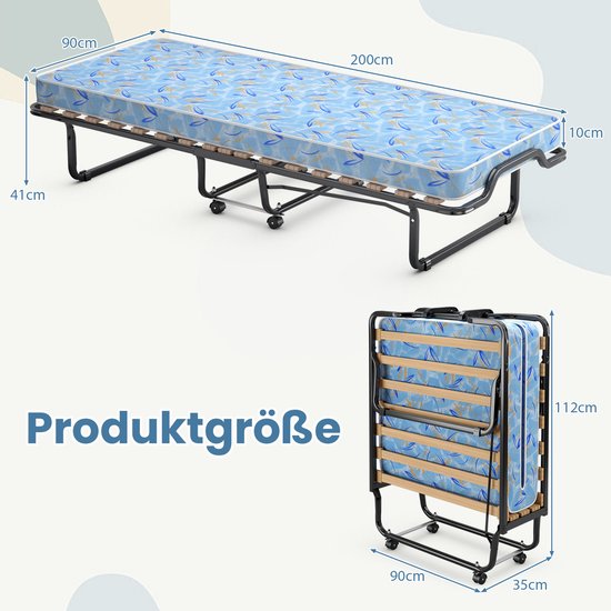 COSTWAY 80 x 200 cm, logeerbed, inklapbaar, met matras van traagschuim ...