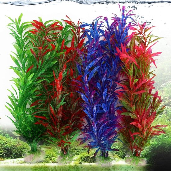 Grote felgekleurde plastic watergras aquariumkunstplanten ...