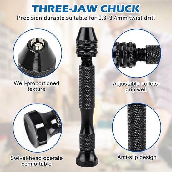 62 stuks handboorset met 48 spiraalboorbits - 10 mini-boormachine ...