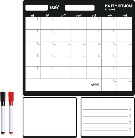 Droog-uitwisbare kalender voor koelkast - planningstool - 1 stuk - wit ...