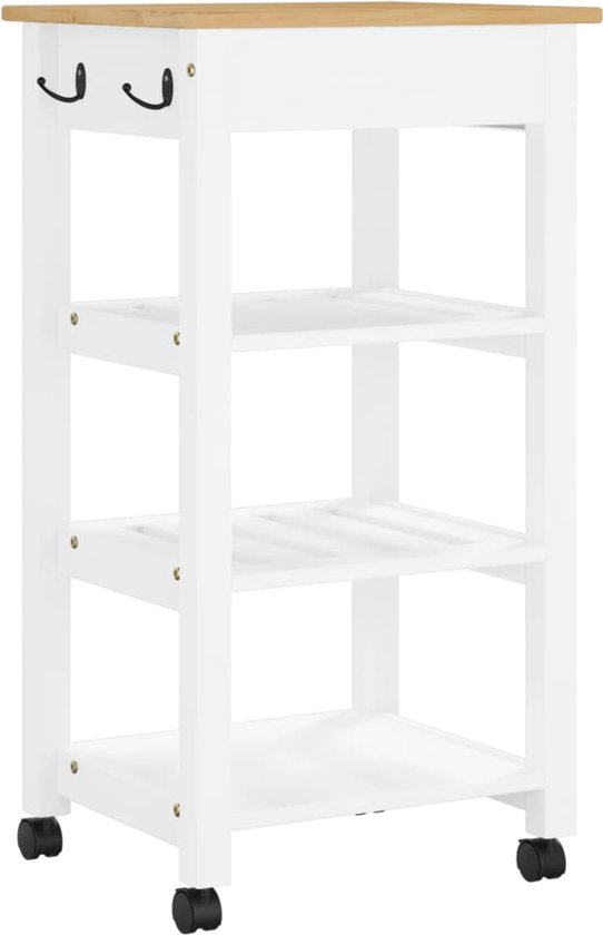 vidaXL Keukentrolley MONZA - Wit/Honingwas - 48x40x90 cm Keuken Trolley ...