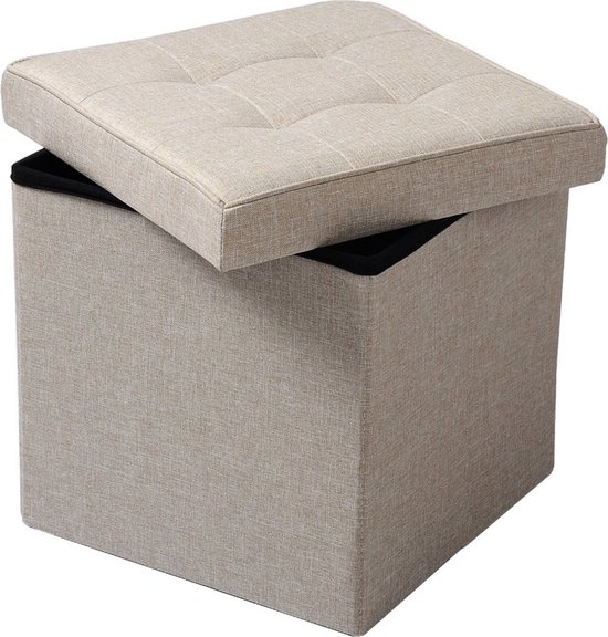 Poef - Beige - Stof - Met opbergruimte - 50x35x45cm | bol