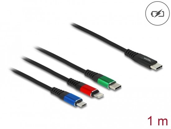 USB oplaadkabel 3 in 1 USB Type C naar Lightning / Micro USB / USB Type C 1 M | bol