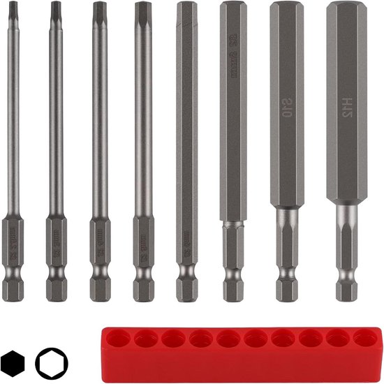 - 8 stuks lange inbus bit 100mm met opslag magnetische schroevendraaier ...