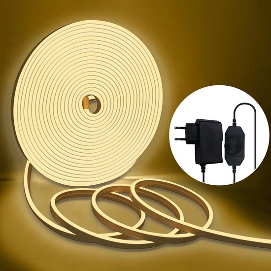 10M LED Strip Neon Warm Wit - Flexibele LED Strip - 10 Meter - Warm Wit ...
