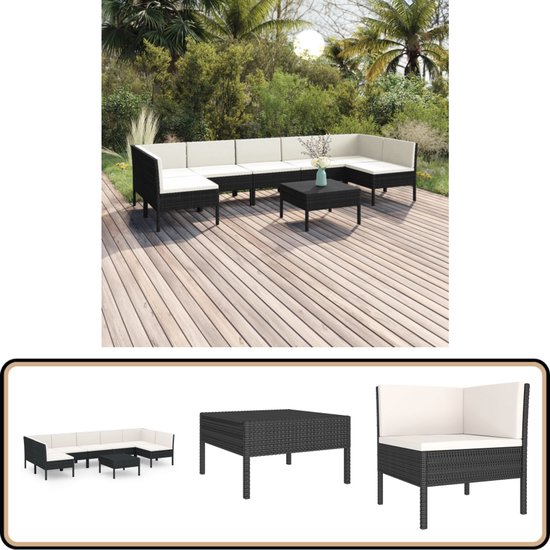 vidaXL Loungeset 8-delig - Poly Rattan - Zwart Loungebank - Tuinset ...