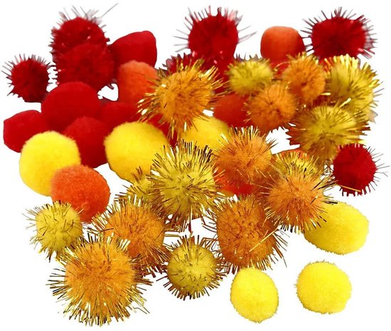 Knutsel pompons - 48x - oranje/geel - 15-20 mm - hobby bolletjes ...