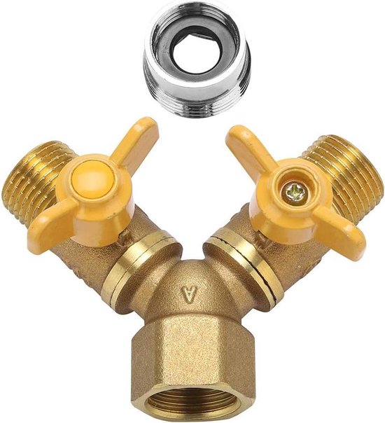 Faucet Adapter G1/2 Brass Garden Irrigation Hose Divider 2 Way Y-Piece ...