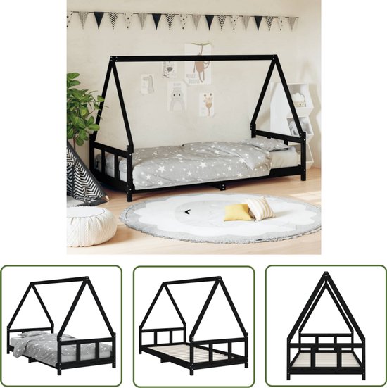 vidaXL Kinderbedframe 90x190 cm Zwart Grenenhout Houten Kinderbed ...