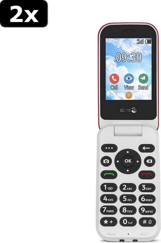 2x Doro 7030 Mobiele Telefoon + Alarmknop Rood/Wit | bol.com