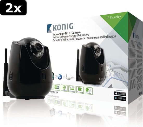 2x König SAS-IPCAM110B Indoor Pan-tilt Ip-camera voor Bewaking Op ...