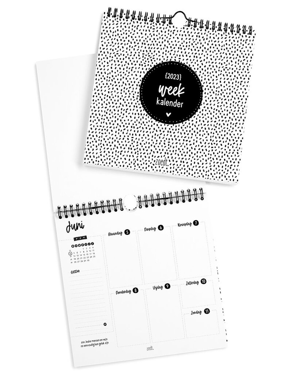 Zoedt kalender 2023 - weekkalender - 21x21cm - ringband - zwart wit ...
