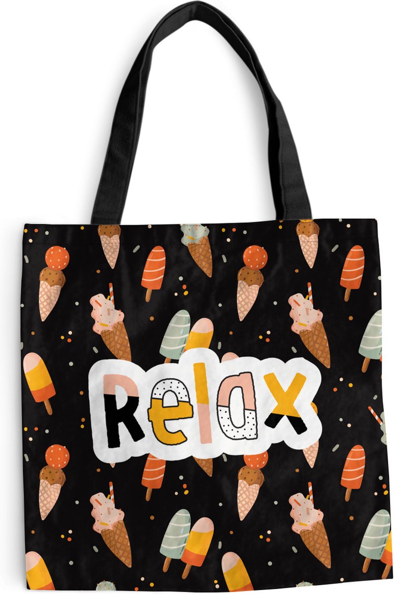 Schoudertas - Strandtas - Shopper Zomer - Zwart - IJs - 45x45 cm ...