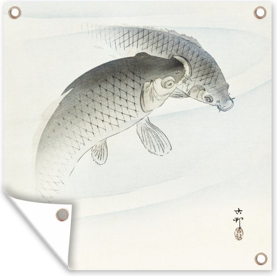 Tuindoek Two carp fish - schilderij van Ohara Koson - 100x100 cm | bol.com