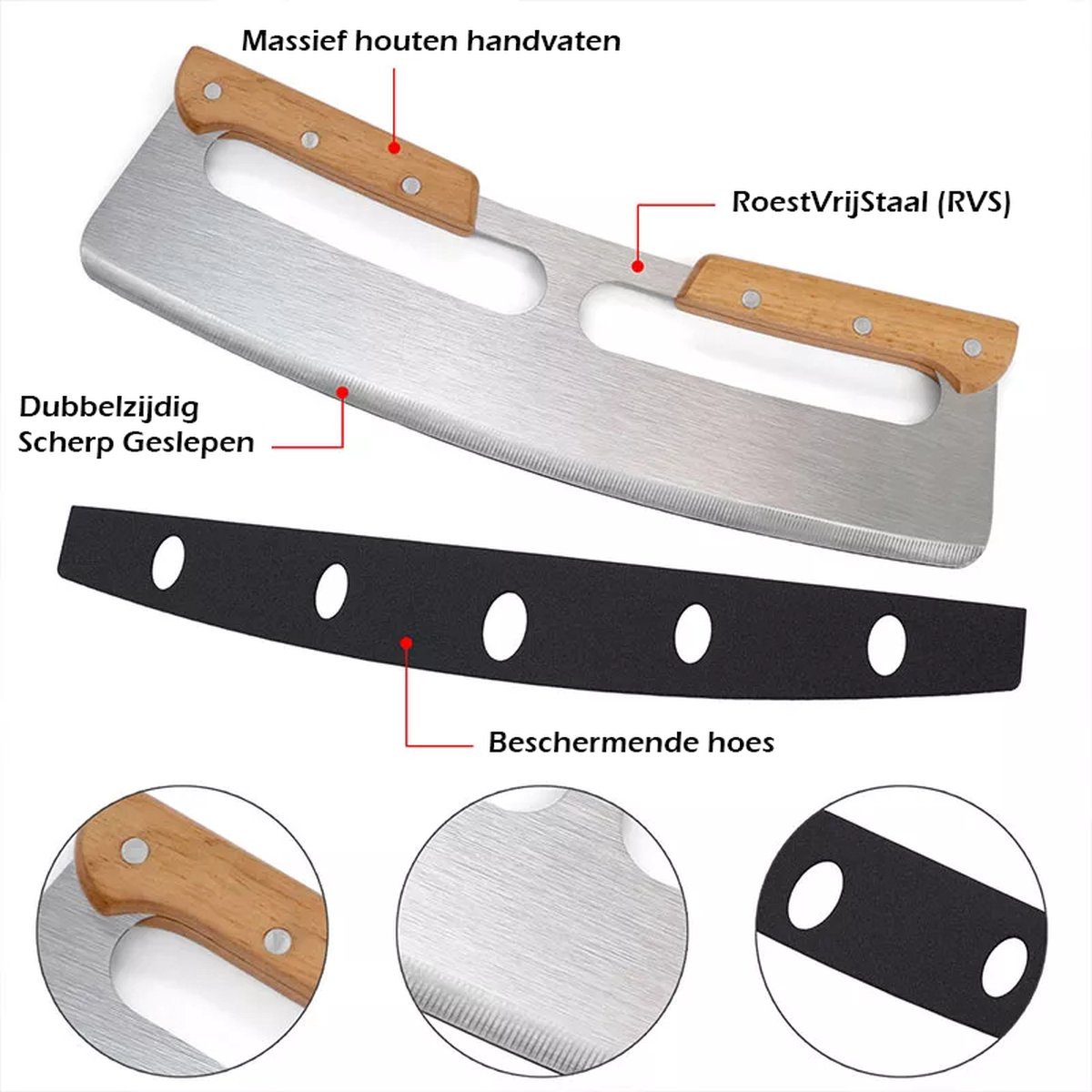 Pizzasnijder - RVS Pizzames 35cm - Professioneel afgewerkt houten ...