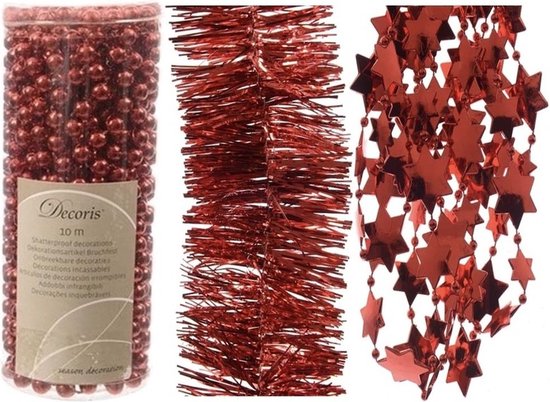 Kerstboomversiering slingers set 3x rode Kerstslingers - Kerstboom ...