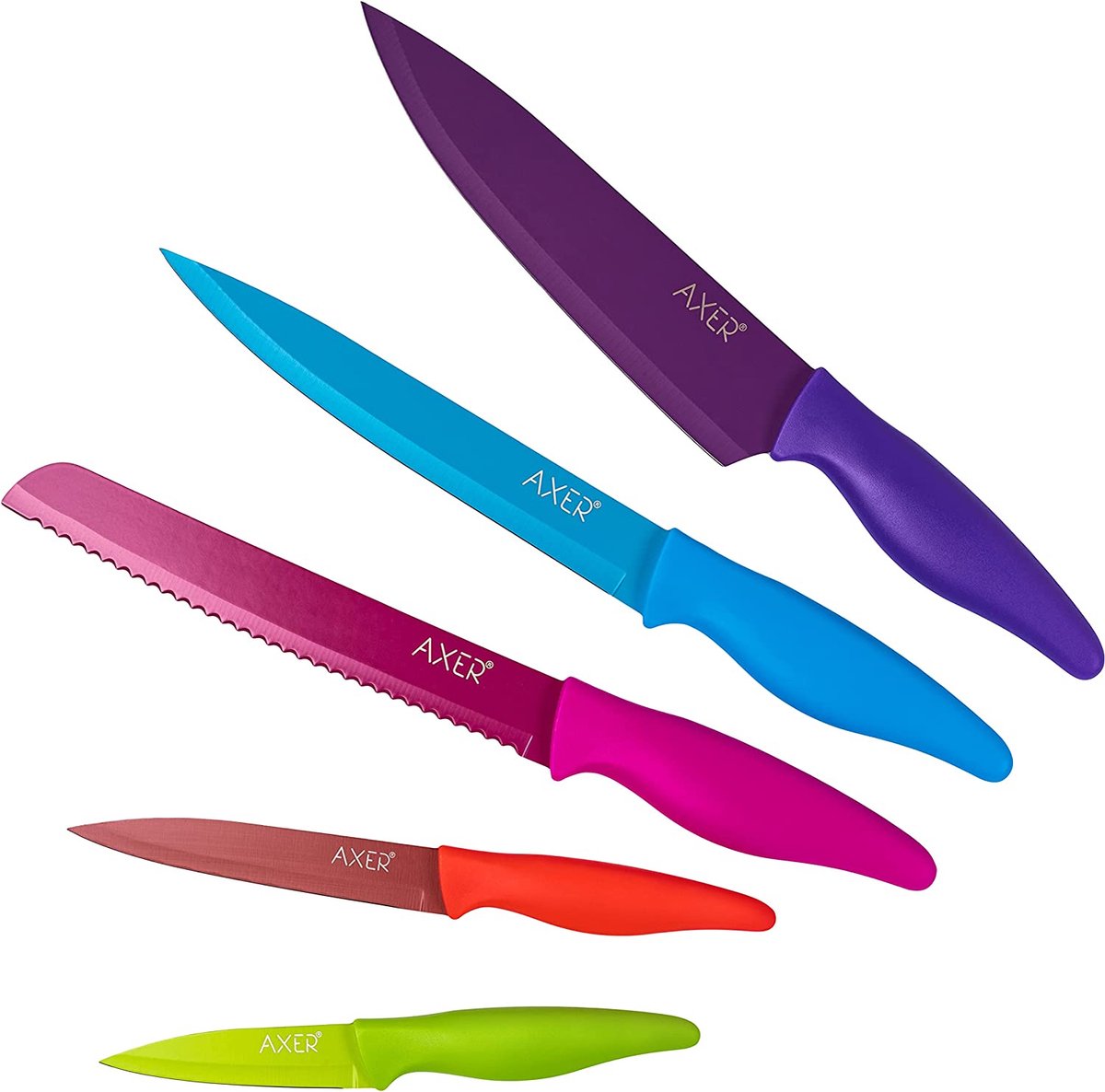 Keukenmessen set, 5 roestvrij staal kleur gecodeerde messen voor koken ...