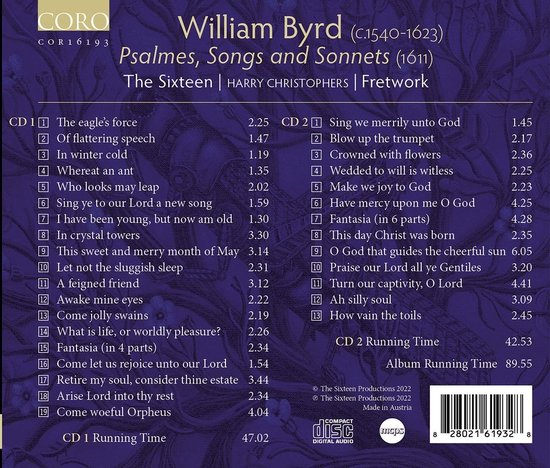 William Byrd: Psalmes, Songs and Sonnets, The Sixteen - Fretwork | Muziek | bol.com