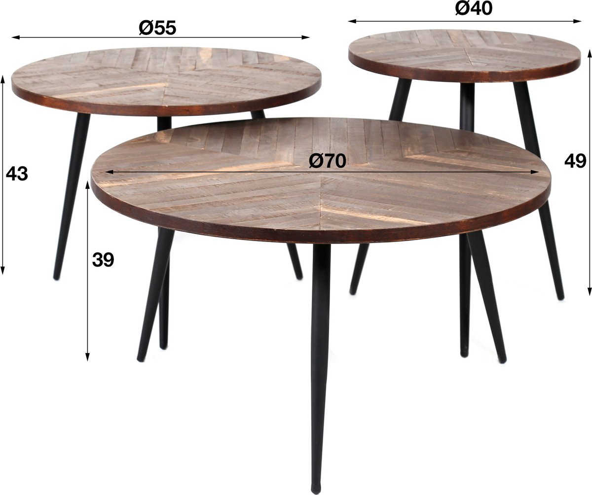 Ronde Salontafel 'Lydia' Teak, Set van 3 stuks | bol.com