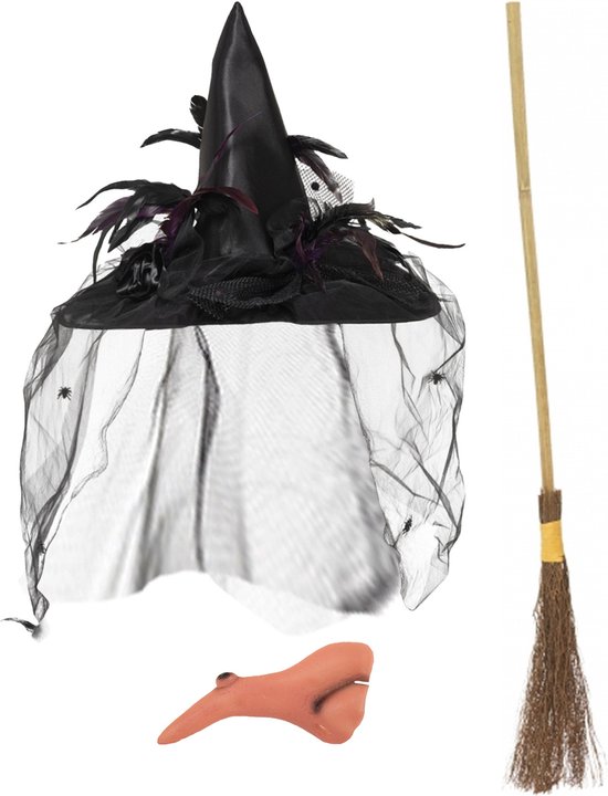 Smiffys Heksen verkleed set - voor dames - met heksenhoed - haakneus ...
