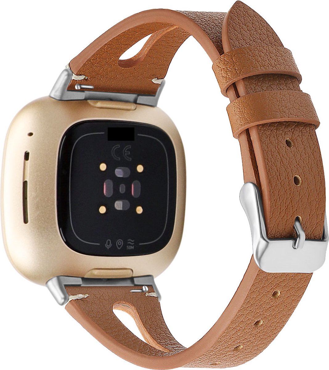 Bandje leer double bruin geschikt voor Fitbit Versa 3/4 & Fitbit Sense ...