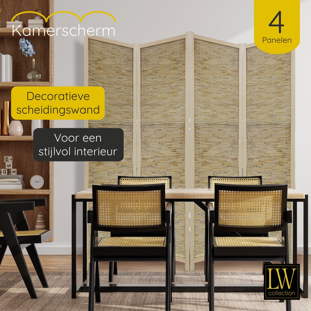 Kamerscherm Bamboe / kamerschermen 4 panelen - scheidingswand 170x160cm ...