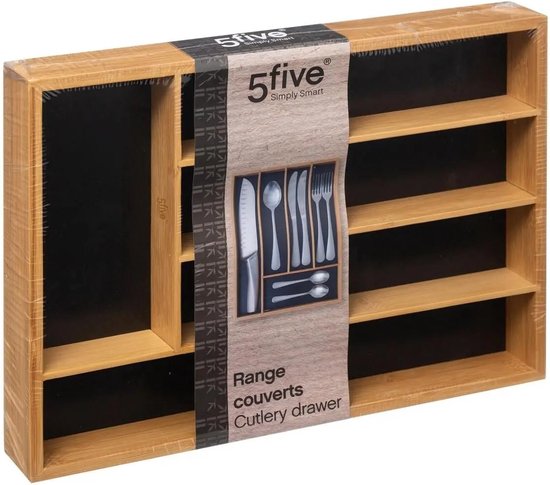 Set van 2x stuks bestekbakken/keuken organizers 5-vaks zwart bamboe ...