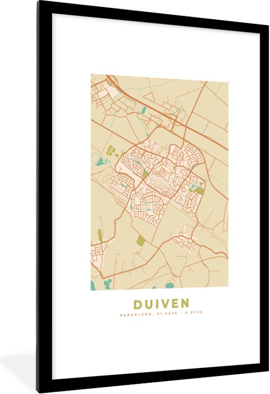 Fotolijst incl. Poster - Stadskaart - Duiven - Plattegrond - Kaart ...