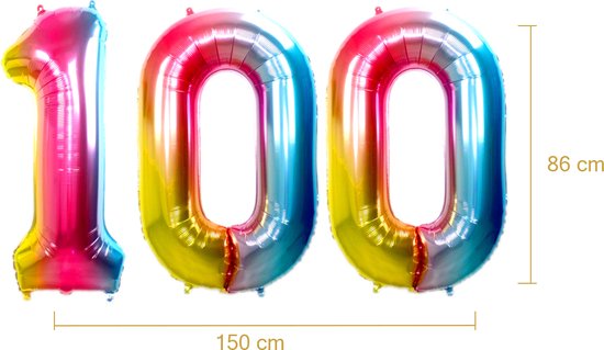 Ballon Cijfer 100 Jaar Regenboog Helium Ballonnen Verjaardag Versiering ...