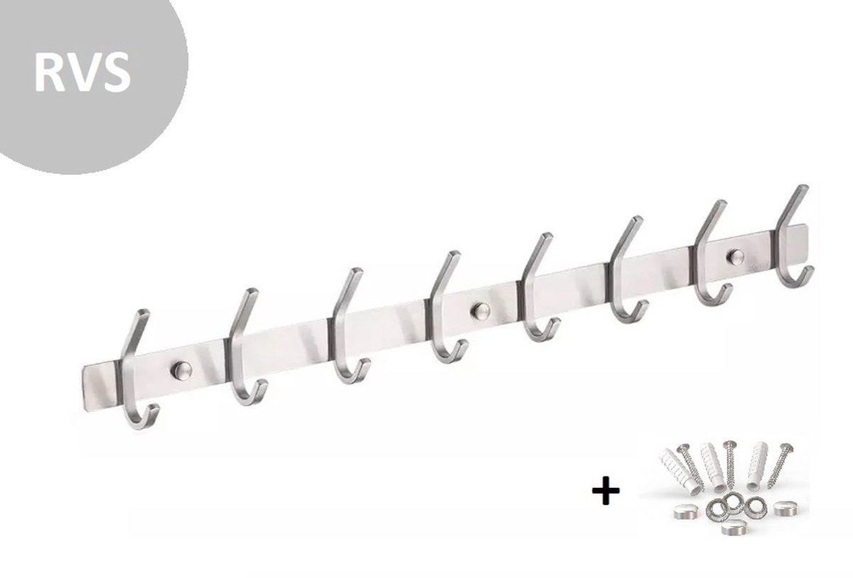 Wandkapstok 16 haken | RVS | 60cm | Inclusief bevestigingsmateriaal ...
