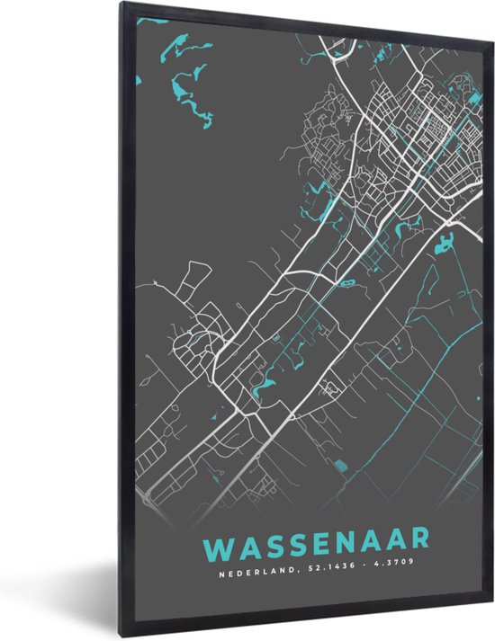 Fotolijst incl. Poster - Wassenaar - Kaart - Plattegrond - Stadskaart ...