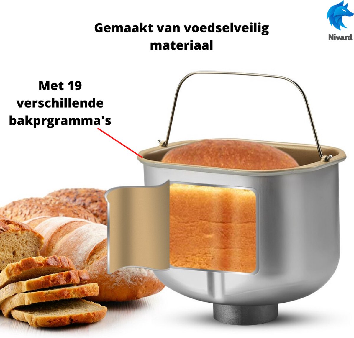 Nivard Broodbakmachine - Broodmachine - 1000 gram - 19 in 1 - 650W ...