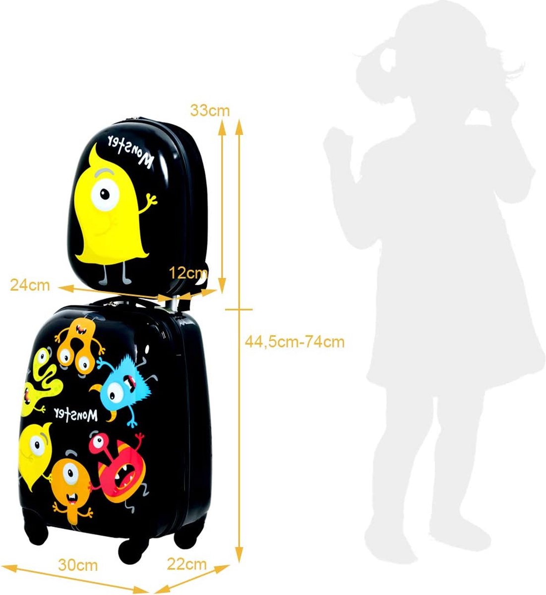 2-delige kinderbagage, harde kofferset met 12-inch rugzak en 18-inch ...