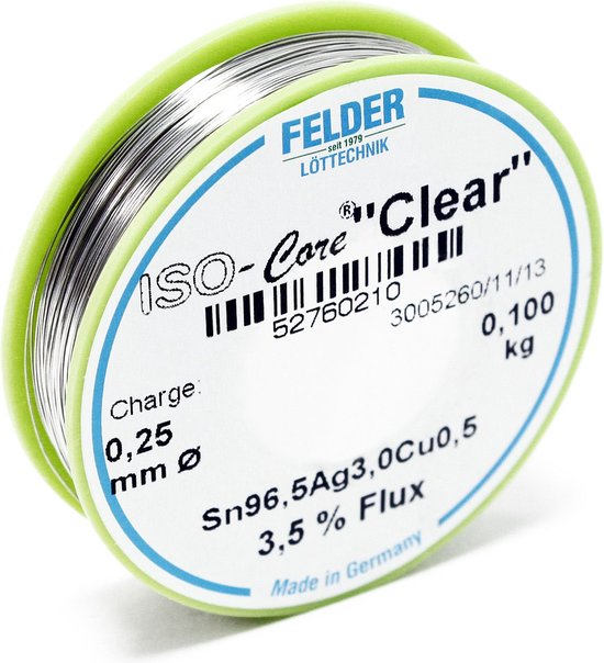 Felder soldeerdraad Iso-Core Clear SAC305 Sn96.5Ag3Cu0.5 0,25mm 0,1 kg ...