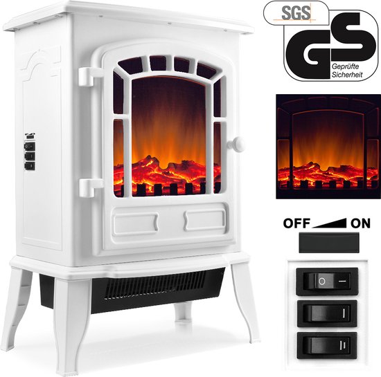 Monzana Elektrische Kachel – met LED Vlameffect - 2000W Wit | bol