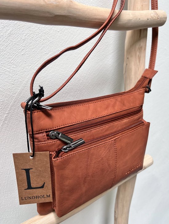 Lundholm leren schoudertas dames groot bruin - schoudertassen dames ...