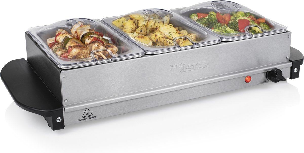 Buffetwarmer Tristar BP-6283 - Buffet Serveerder en Warmhoudplaat– 3 x ...