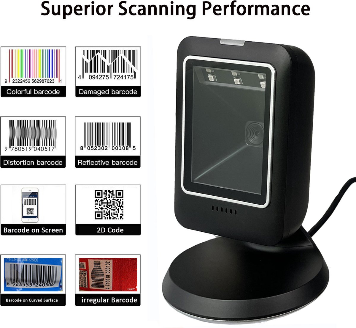 Hbapos Barcode Scanner - Barcode Scanner Draadloos - Zwart met Groen ...