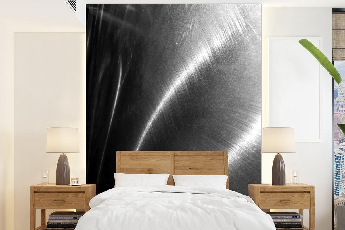 Behang - Fotobehang Metaal print - Zilver - Zwart - Wit - Breedte 160 ...