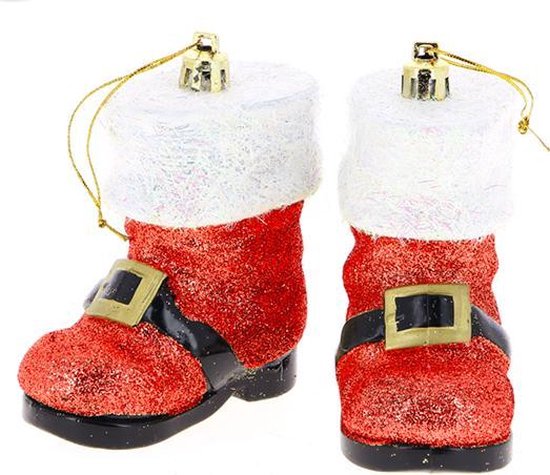 Kerstboot om rood te hangen 11cm - Set 2 stuks - Plastic - Rood ...