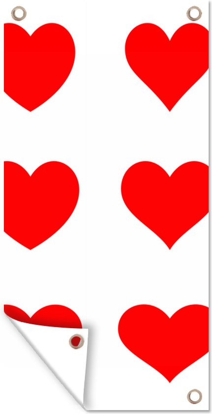 Wanddecoratie buiten Een tekening met negen rode hartjes - 80x160 cm ...