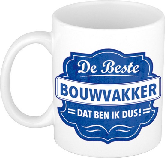 De beste bouwvakker cadeau koffiemok / theebeker wit met blauw embleem - 300 ml -... | bol