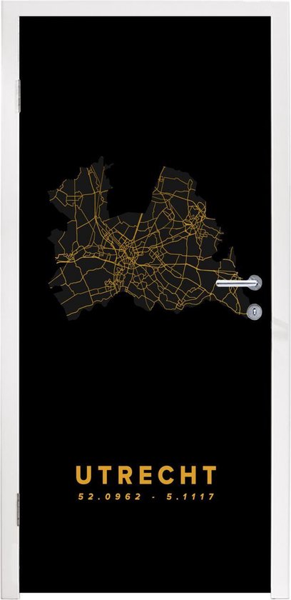 Deursticker Utrecht - Kaart - Nederland - Black and gold - 85x205 cm ...